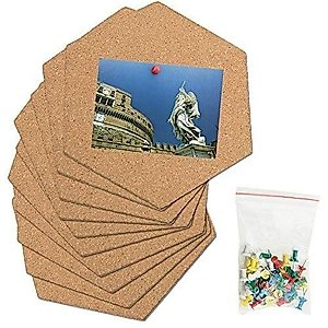 JF-XUAN Hexagon Cork Collage Board, Pin Board Decoration, Wall Cloth Bulletin Board, Very Thick 10 Piece, with Full Adhesive Back Side - Complimentary 50 Pieces Circuit Boards