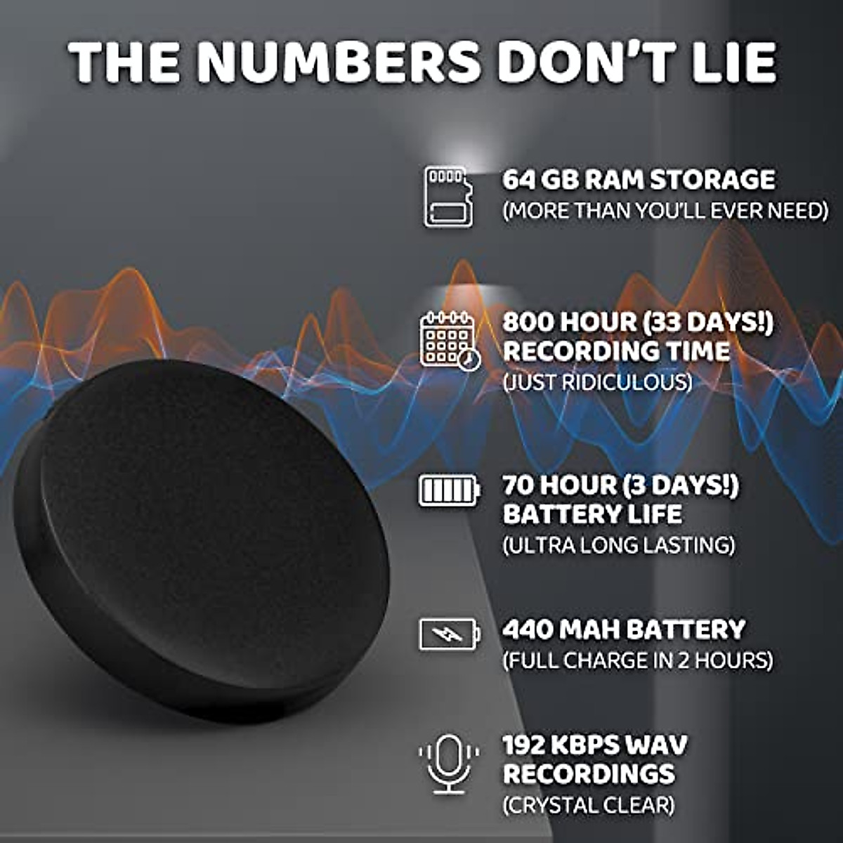 KNIGHT 64GB (800 hour) Magnetic Voice Activated Recorder + Mini Voice Recorder for Car, Work, Class, Meetings & More! Mini Recorder, Tiny Recording Device Small Recording Devices Microphone MP3 Player