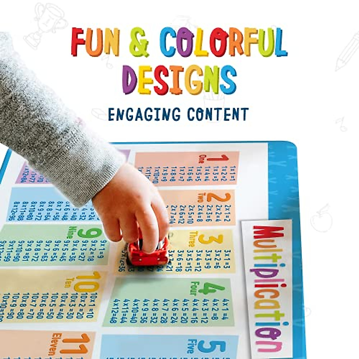 Merka Placemats for Kids, 5 Pack Educational Placemat, Non-Slip, Washable, Reusable, Learning Math - Addition, Subtraction, Multiplication and Division, 17"x11" Kids Placemats for Dining Table