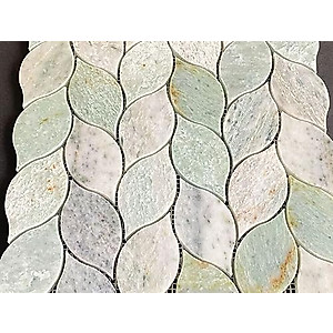Ming Green Greyish Petal Marble Polished Floor Wall Tile for Kitchen Backsplash, Bathroon Shower, Fireplace Surround, Decor Accent Wall (1 Sheet)