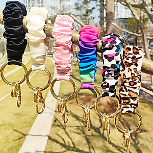 Junyuerly Wrist Strap Key Chain Elastic Scrunchie Bracelet Multifunctional Key Ring for Women (Style A -white)