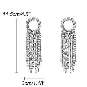 fxmimior Fashion Women Earrings Silver Tassel Full Rhinestones Ring Long Chain Drop Dangle Earrings Jewelry for Women