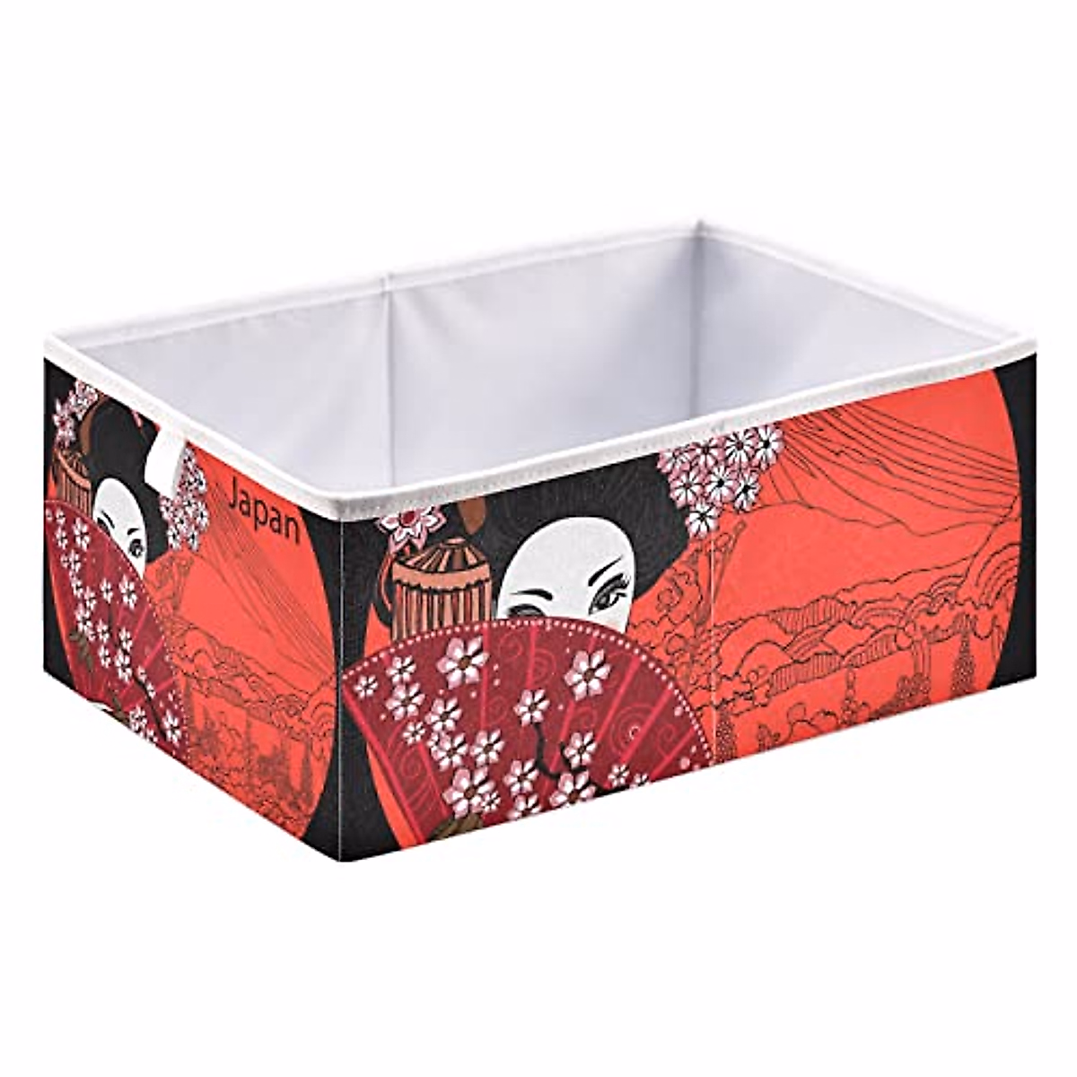 Japanese Woman Girl Hairstyle Cherry Blossoms Mount Fuji Red Style Rectangular Storage Basket Bin, Collapsible Storage Box, Foldable Nursery Baskets Organizer for Toy, Clothes Easy to Assemble
