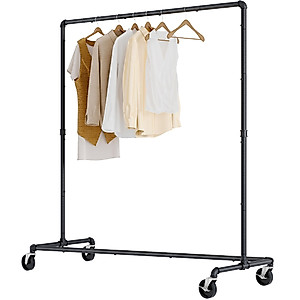Tajsoon Rolling Clothing Racks For Hanging Clothes Z Rack Hold 230LBS Industrial Clothing Rack with Wheels Lockable, Heavy Duty Garment Rack Clothes Hanging Rack for Storage and Organization, Black