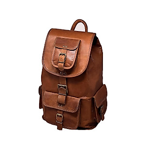 jaald 18" Leather Backpack Travel rucksack knapsack daypack Bag for men women