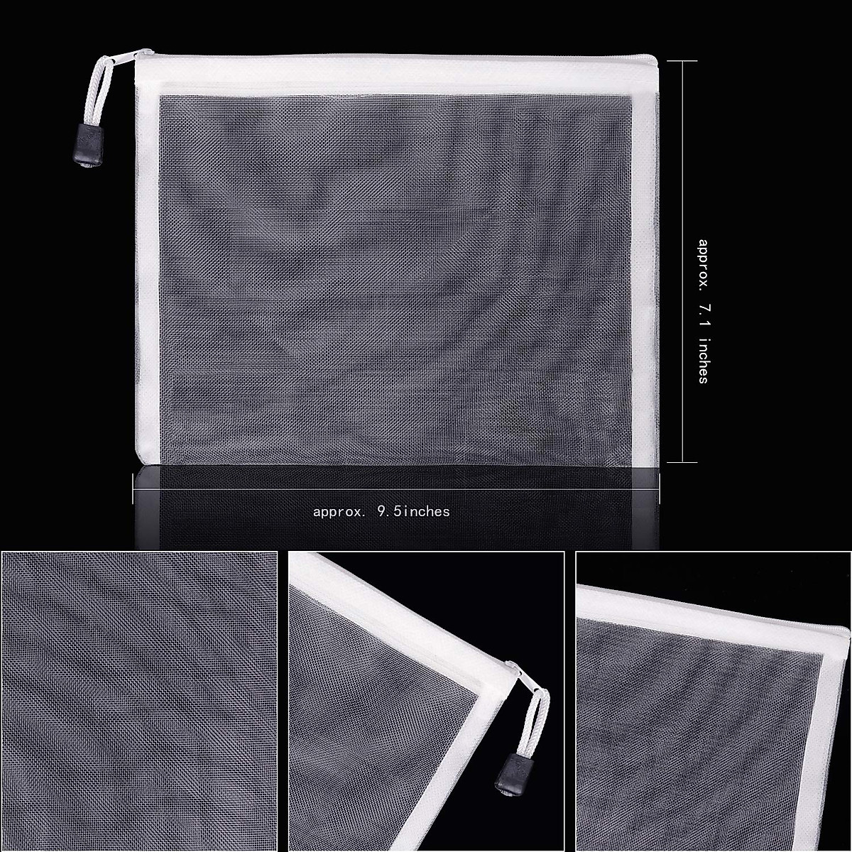 20 Pieces Mesh Bags Mesh Zipper Pouch Makeup Cosmetic Bag Pencil Pouch, 9.5 x 7.1 inches (White)