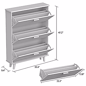 FUFU&GAGA Shoe Cabinet with 3 Flip Drawers for Entryway, Modern Shoe Storage Cabinet, Freestanding Shoe Rack Storage Organizer (35.4”W x 9.5”D x 47.2”H)