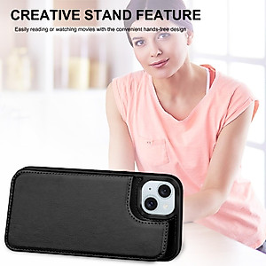 Bizzib for iPhone 15 Plus Case Leather Wallet with Card Holder, Flip Cover Kickstand Card Slot Magnetic Closure Shockproof Heavy Duty Protective Case for Apple iPhone 15 Plus 6.7in-Fashion Black