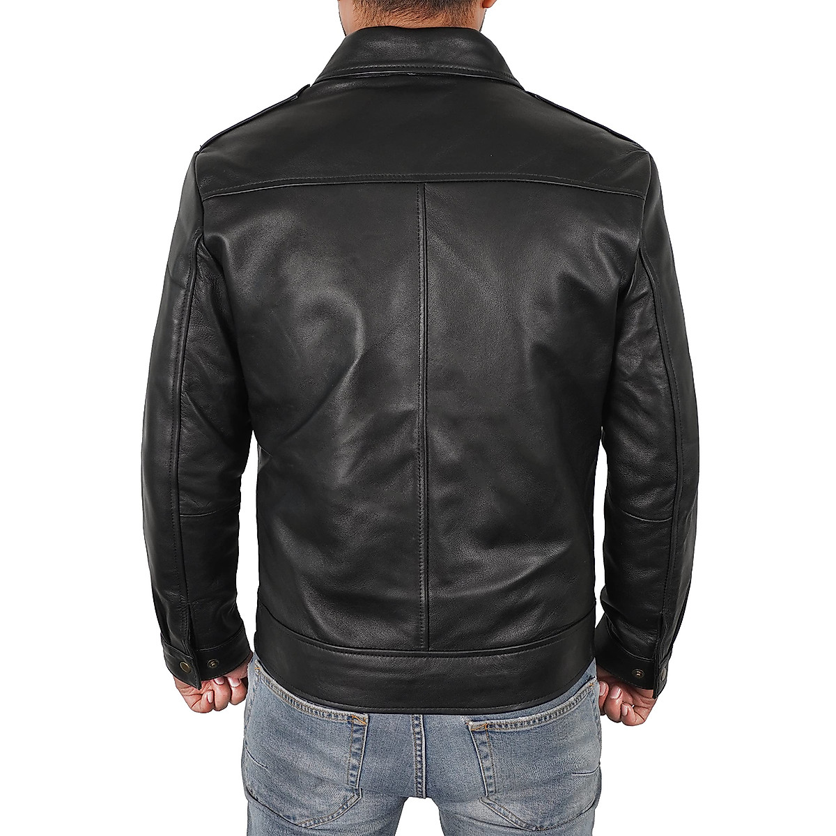 III-FASHIONS Leather Jacket Men Motorcycle - Vintage Style Shirt Collar Slim Fit Leather Jacket - Wiiick Black Leather Jacket For Mens - lambskin leather biker jacket xxl men