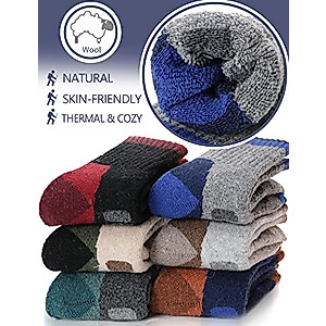Anlisim Kids Merino Wool Hiking Socks Boys Girls Toddlers Thermal Winter Warm Boot Thick Cushion Snow Ski Gift Stocking Stuffer Socks 6 Pairs (Check, 12-15 Y)