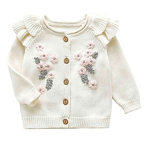 Miccina Infant Baby Boys Girls Cardigan Sweater Toddler Cable Knit Irish Sweater Button Up Jacket Christmas Outwear Clothes (A-Embroider, 6-12 Months)