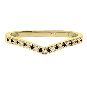 Dazzlingrock Collection Round Garnet & White Diamond Chevron Wedding Band for Women, 14K Yellow Gold, Size 9