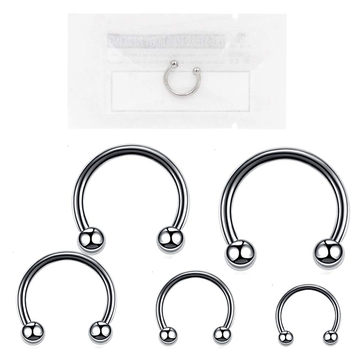 WARRIOR Piercing Horseshoe Surgical Steel 316L Circular/Curved Barbell 8 mm for Septum Earring Nose Body Piercing 16G(1.2mm) with Two 3mm Balls PYS-001