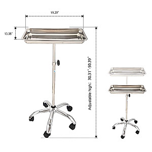 Konmee Upgraded Mayo Instrument Stand with Mobile 5 Caster Base Mobile Medical Doctor Tattoo Spa Salon Service Instrument Procedure Trays with Lift Out Work Tray