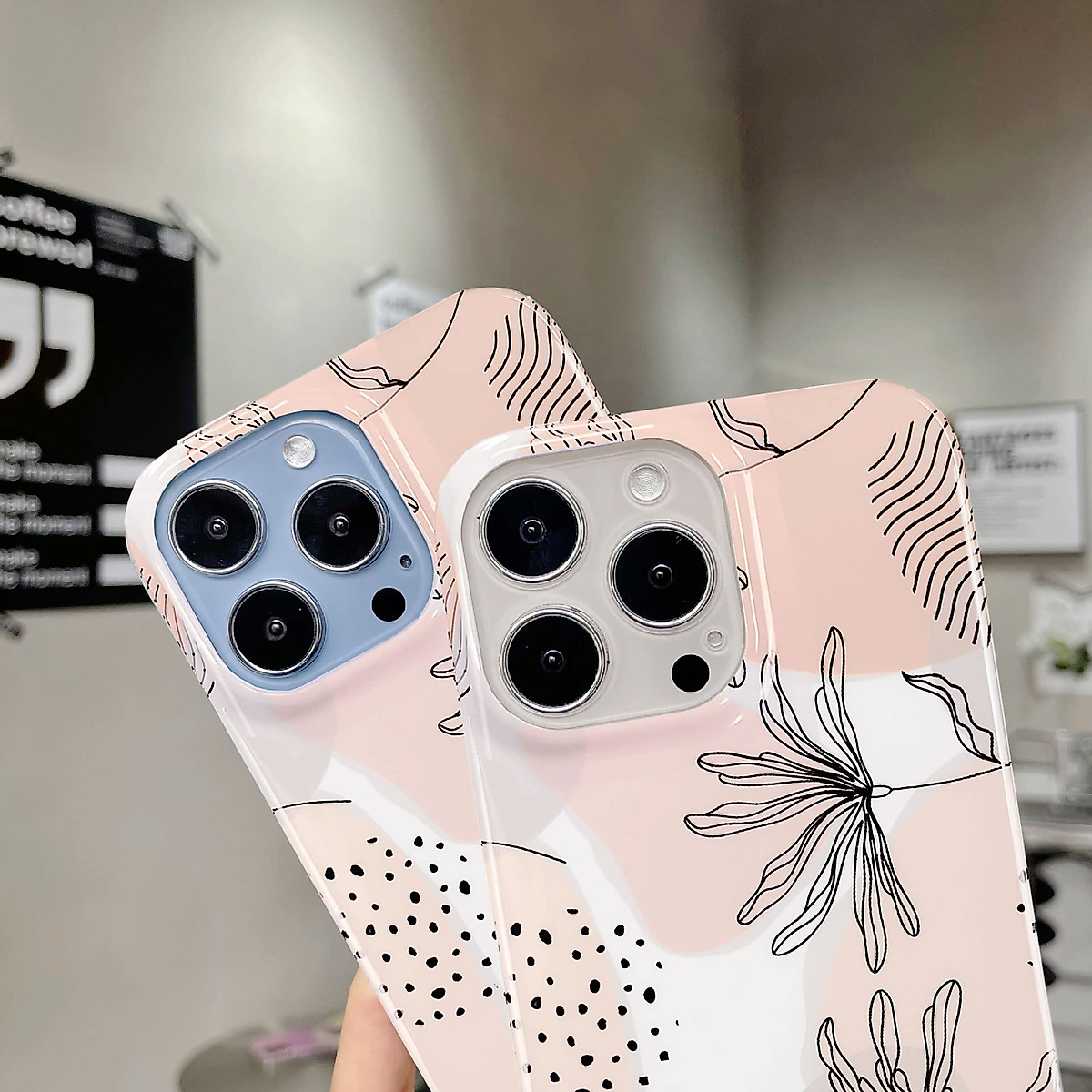 J.west Design for iPhone 13 Pro Max Case 6.7",Aesthetic Minimalist Boho Modern Abstract Prints Slim Geometric Line Plant Floral Pattern Pink Soft TPU Shockproof Cover Protective Phone Case for Women