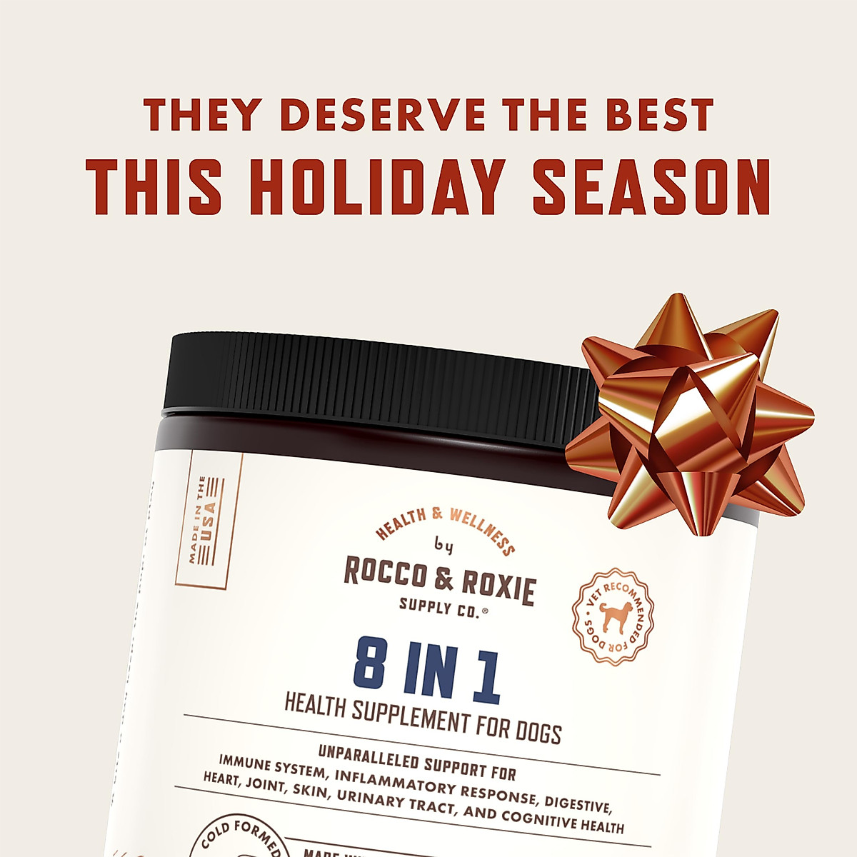 Rocco & Roxie 8 in 1 Dog Vitamins and Supplements, Glucosamine, Green Lipped Mussel Hip and Joint, Probiotics Digestive Health, Immune Skin and Coat, Puppy to Senior Chewable Multivitamin, 90 ct chews