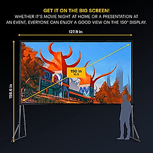 KODAK 150” Dual Projector Screen W/ Stand - Fast Fold Gray Rear Projection Backdrop for Outdoor & Indoor Movies with Tripod, Outdoor Stability Kit, & Black Storage Carry Case