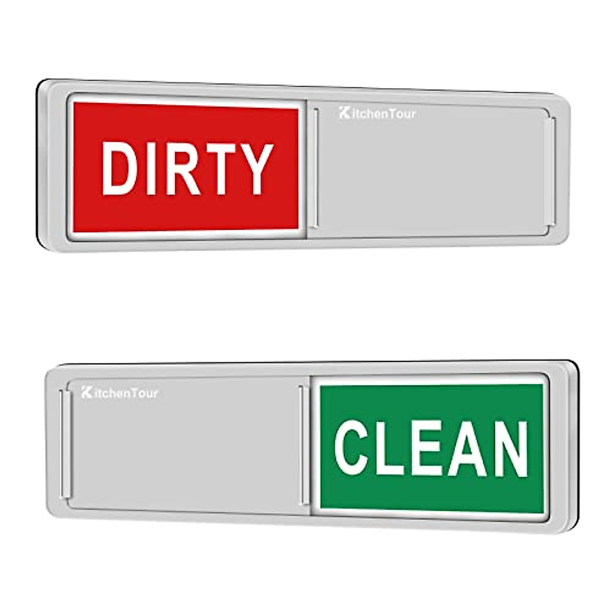 KitchenTour Clean Dirty Magnet for Dishwasher Upgrade Super Strong Magnet - Easy to Read Non-Scratch Magnetic Silver Indicator Sign with Clear, Bold & Colored Text Silver