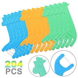 FAMILIFE Kid's Dental Floss Picks, Unflavored Tooth Pick Flossers Children with Portable Travel Cases Refills Pack, 204 Pcs