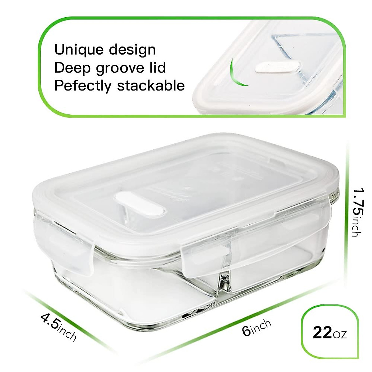 DAS TRUST 10 Pack Glass Meal Prep Containers Microwave Safe Meal Prep Bowls Food Storage Container Glass Food Prep Containers with Lids Lunch Bento Box Reusable