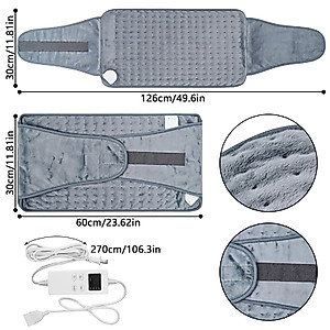 Heating Pad for Back Pain and Cramps Relief, Heating Pad Belt, Lower Back Heating Pad, with 4 Timer Settings 11.8x23.6 Inch, with Auto Off and 6 Heat Setting for Back Pain Relief and Cramps Gray