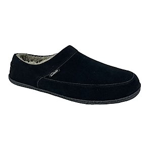 Clarks Mens Slipper Perforated Suede Leather Upper JMS0721 - Warm Plush Sherpa Lining - Indoor Outdoor House Slippers For Men (10 M US, Black)