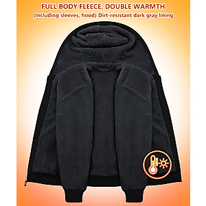 GEEK LIGHTING Hoodies for Men Heavyweight Fleece Sweatshirt - Full Zip Up Thick Sherpa Lined, Pure black XXL