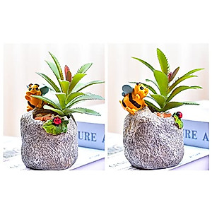Novelty and Cute Little Bee Flowerpot with Drainer Garden Flowerpot Resin Succulent Potted Bonsai Plant Stand Home Office Desk Mini Ornaments Does Not Contain Plants