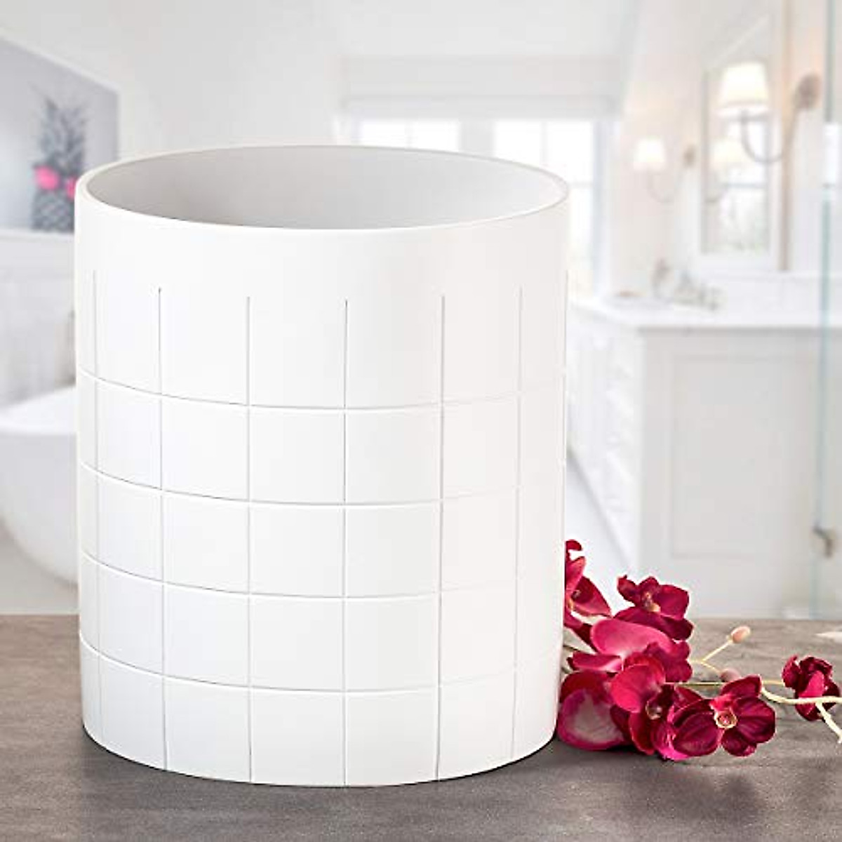 Creative Scents White Bathroom Trash Can - Waste Basket for Bathroom - Space Friendly Small Bathroom Garbage Can, Wastebasket Bin for Bathroom, Powder Room, Bedroom Or Living Room (Polar Collection)