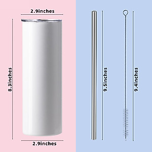 MURRICON Sublimation Tumblers 20 oz Skinny Straight,Stainless Steel Sublimation Blanks Skinny Tumbler,Double Wall Vacuum Insulated Sublimation Tumblers,with lid and straw,8 Pack