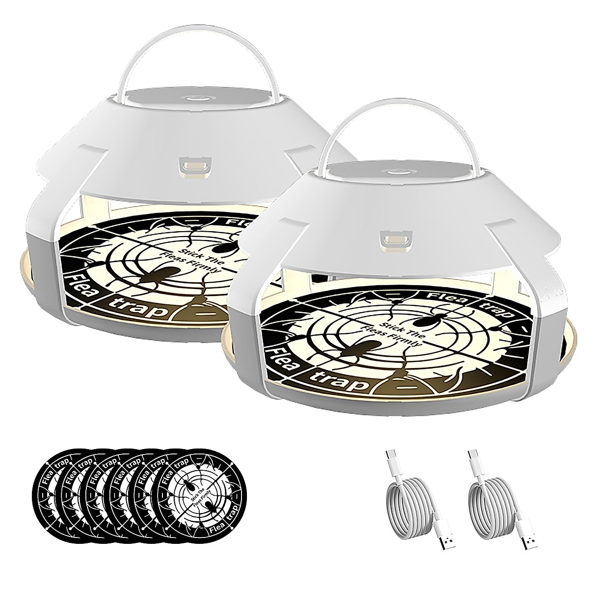 2 Packs Flea Traps for Inside Your Home with Light, Flea Light Trap for Bug USB Charing Insect Pest Control Traps for Kitchen, Living Room, Balcony, and Bedroom