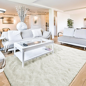 Terrug Fluffy Large Area Rugs for Living Room Bedroom, Cream 6x9 Rug Washable Shag Carpet, Super Soft Fuzzy Plush Non-Slip Cute Modern Kids Rug for Nursery College Dorm Classroom Kids Room Home Decor