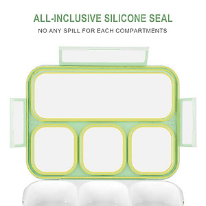 Bento Lunch Box for Kids, 4 Compartment Kids Lunch Box Leak Proof, Cute Bento Snack Box for Adults and Kids With Utensils, Lunch Containers BPA-Free, Microwave Bento Box (Green)