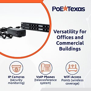 PoE Texas 12 Port PoE Injector with 48v120w Power Supply - 10/100 Data - Rack Mount - Add Passive Mode B 802.3af PoE to a Non PoE Switch for VoIP, WiFi AP, IP Camera, Security & Surveillance Systems