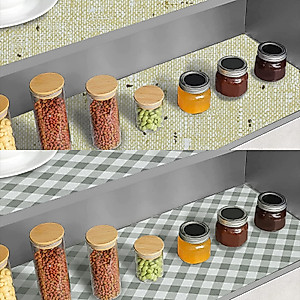 RAY STAR 12X120 Inch Shelf Liner for Kitchen Cabinets, Non-Adhesive Cabinet Liner Washable, PVC Drawer Liner for Dresser Non-Slip Bathroom (Yellow+Plaid)