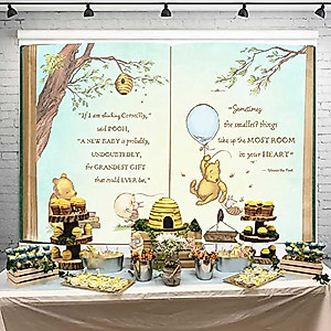 Claasic Pooh Bear Baby Shower Backdrop for Boy Retro Giant Book Spring Tree Vintage Background Newborn Quote Blue Yellow Tinge Banner 7x5 ft 136