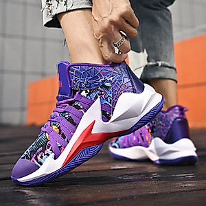 ESXGED Womens Lightweight Basketball Shoes Mens School Training Running Non-Slip Casual Shoes Comfy Sneakers Purple Size 7w/6m