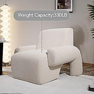 Guyii Upholstered Arm Sofa, Modern Fabric Sofa Chair, Ergonomic Accent Chair, Living Room Recliner with Backrest, Leisure Single Sofa for Bedroom, Living Room, Apartment (White)