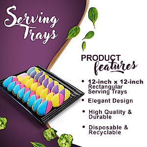 Disposable Plastic Serving Tray 24 Pcs, Heavyweight 12”x12” Square Black Appetizer Serving Platters, Party Set For Wedding, Birthday & All Occasions