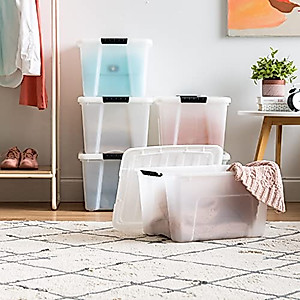 IRIS USA 40 Quart Stackable Plastic Storage Bins with Lids and Latching Buckles, 6 Pack - Pearl, Containers with Lids and Latches, Durable Nestable Closet, Garage, Totes, Tubs Boxes Organizing