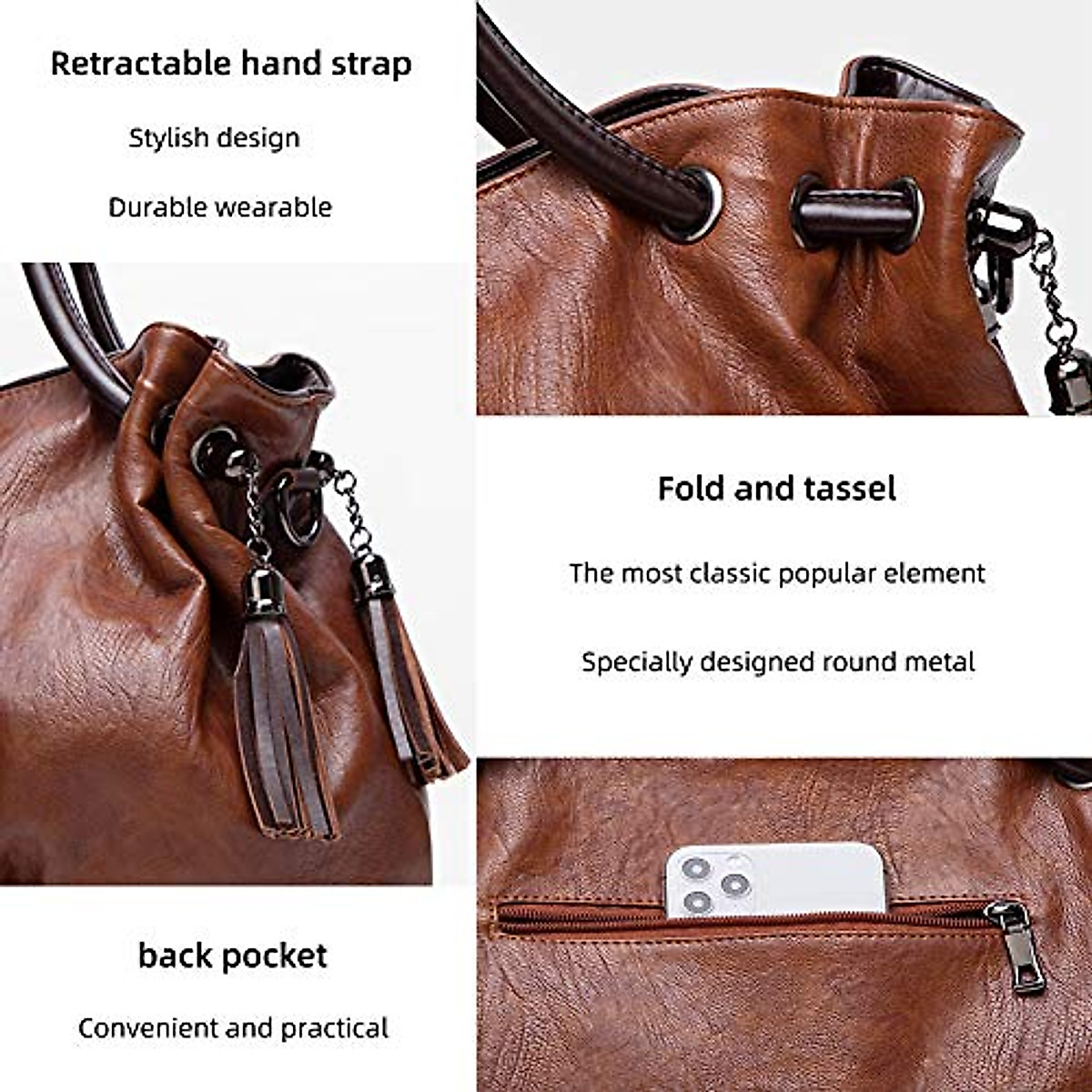 MINTEGRA Handbags for Women Hobo Shoulder Bags with Tassel Large Capacity Top Handle Bucket Bags