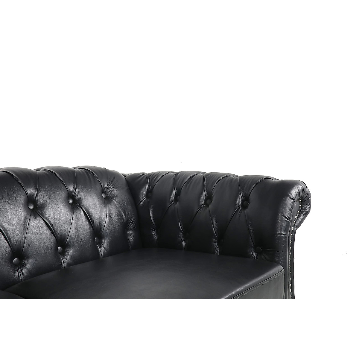 MIYZEAL Chesterfield Sofa, Tufted Leather Couch Upholstered Sofa with Low Back, Roll Arm Classic 3 Seater PU Leather Couch for Living Room Bedroom Office (Black)