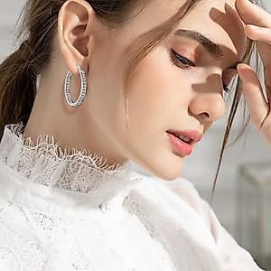 CiNily Silver Plated Stainless Steel Hoop Earrings Cubic Zirconia Earrings for Women Sensitive Ears 30 mm