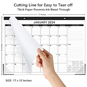 Desk Calendar 2023-2024 - Large Desk Calendar 2023-2024, Jan 2023 - Jun 2024, 17" x 12", Large Ruled Blocks, Desk Calendar with Tear Off Design, 2 Corner Protectors & 2 Hanging Hooks