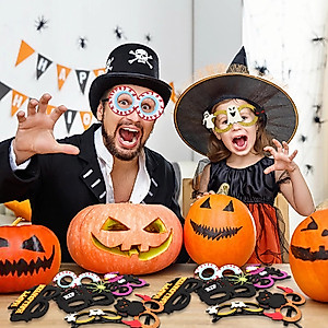 VOCOOL Halloween Photo Booth Props and 6 Pcs Halloween Glitter Glasses Halloween Baby Shower Decoration Halloween Photo Props Frame Halloween Games Birthday Party Favors Supplies (One Size Fits All)