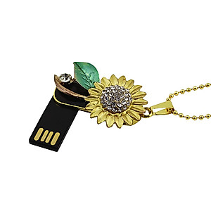 Novelty Cool Sunflower Shape 64GB USB 2.0 Flash Drive Diamond Crystal Memory Stick Pen Drive Flash Disk Thumb Drive