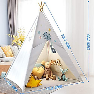 Teepee Play Tent for Kids with Gifts Coloured Flag, Feathers and Carry Case, Indoor Outdoor Playhouse for Baby Toddler, Teepee Toys for Boys and Girls