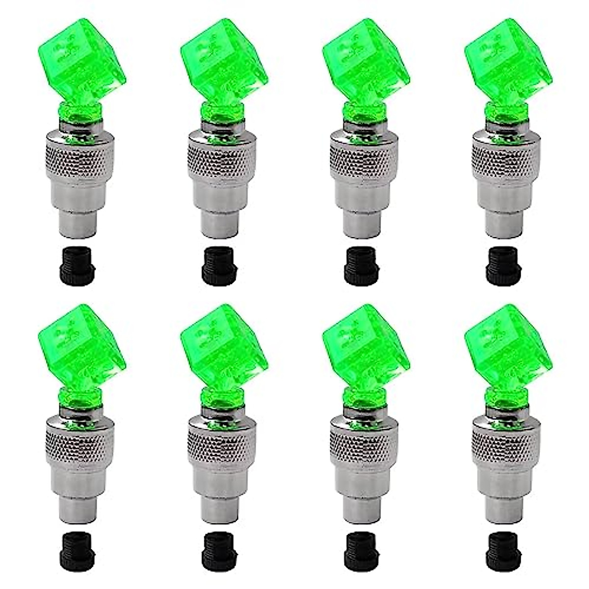 Gxcdizx 8 PCS LED Wheel Lights Flash Light Tire Valve Cap Lamp for Car Trucks Motorcycle Bike (Dice, Green)