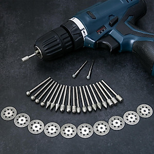 Diamond Burr Set for Dremel, Rotary Tool Grinding Cutting Wheel Stone Glass Tile Jewelry Engraving Rock Etching Masonry 1/8” Die Grinder Carving Cutter Metal Engraver Kit - 32pc Set