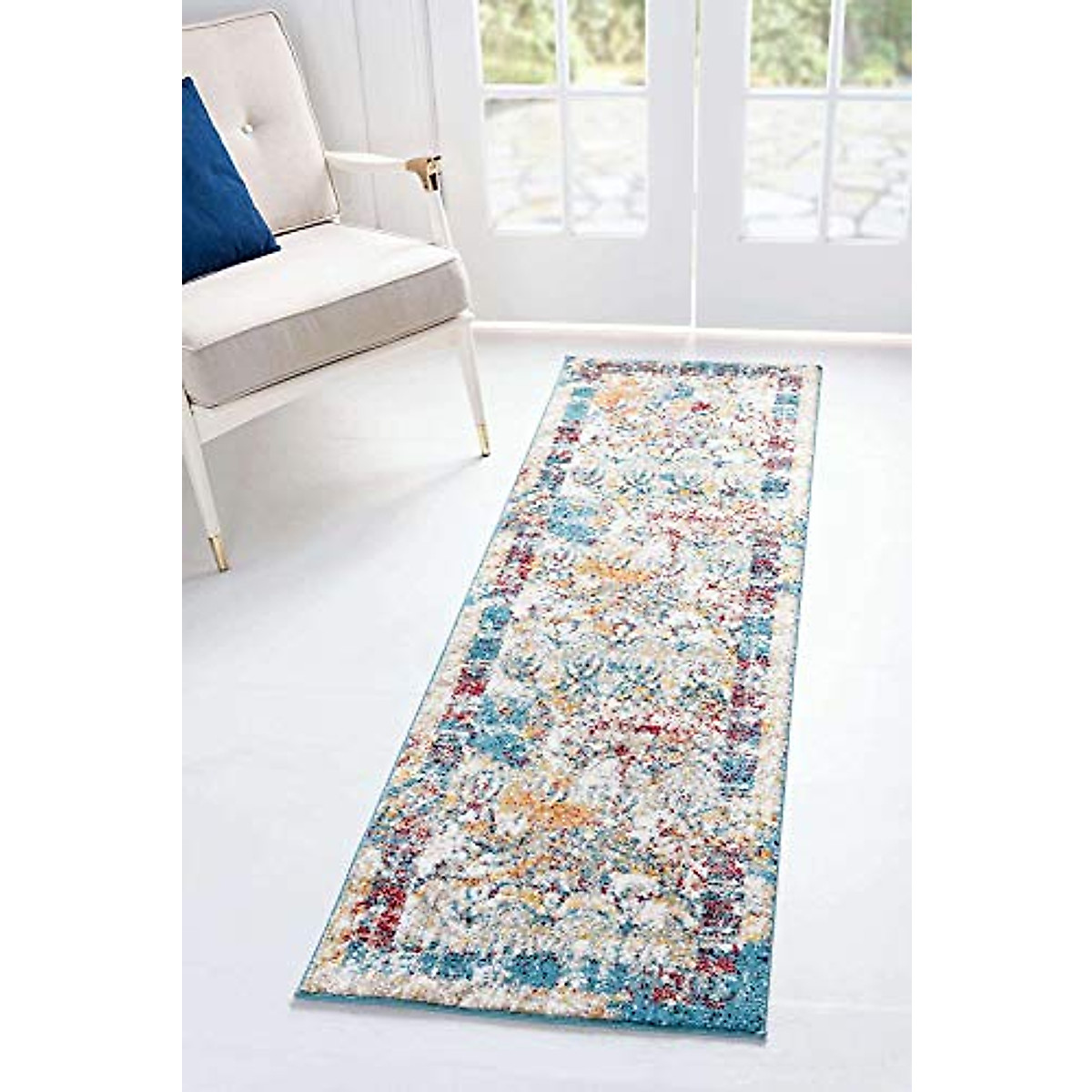 Unique Loom Rosso Collection Vintage, Traditional, Distressed, Bohemian, Botanical, Southwestern Area Rug, 2' 0" x 6' 0", Multi/Blue